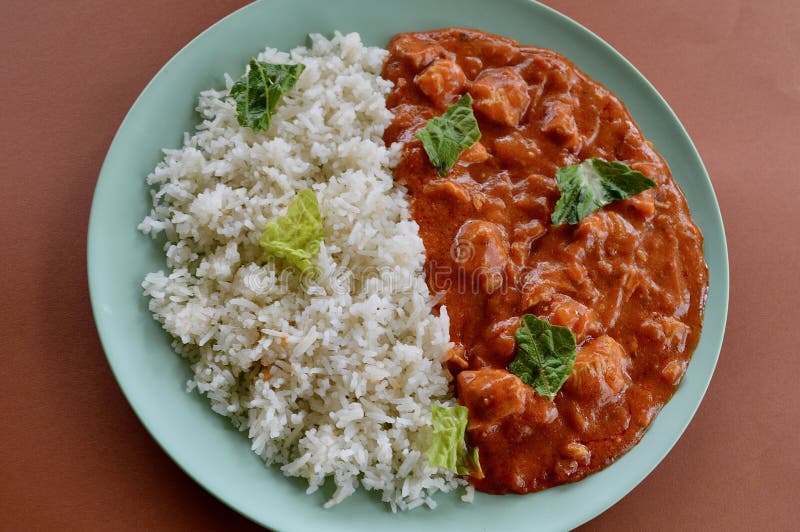A Mild Chicken Curry with Basmati Rice Stock Image - Image of lunch ...