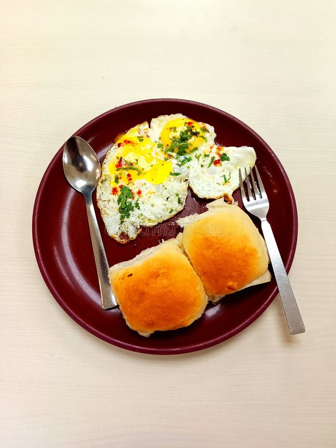 Indian Style Spicy Egg Half Fry with Bread-1 Stock Image - Image of ...