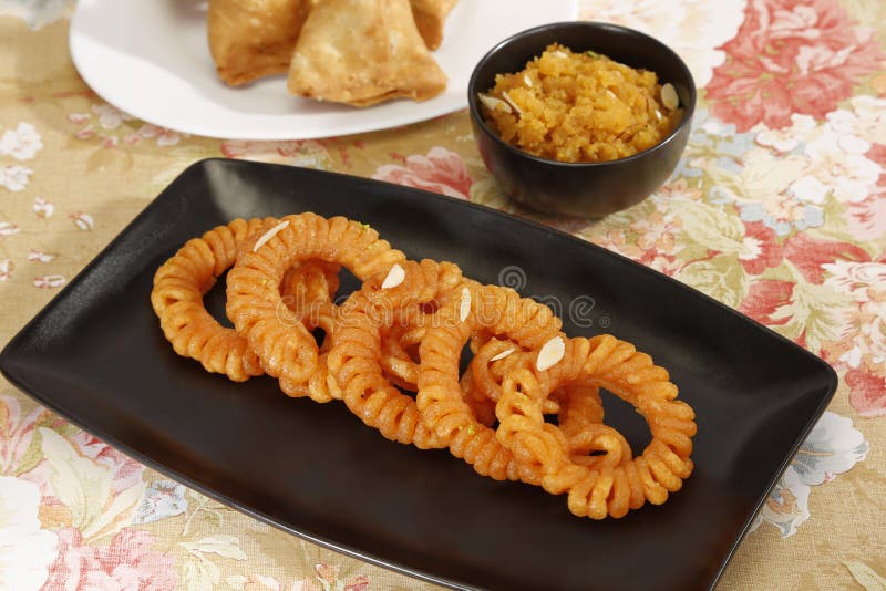 Indian Sweet Snacks Halwa & Imerti Stock Photo - Image of indian, fried ...