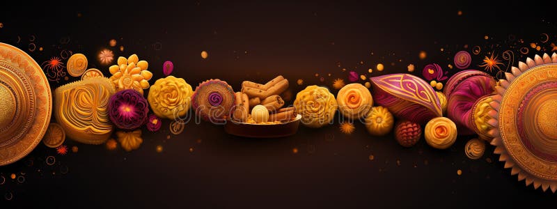 Indian Sweets Diwali Banner Stock Illustration - Illustration of diwali ...