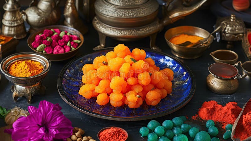 Indian Sweets, Spices, and Tea Ceremony Setting Stock Photo - Image of ...