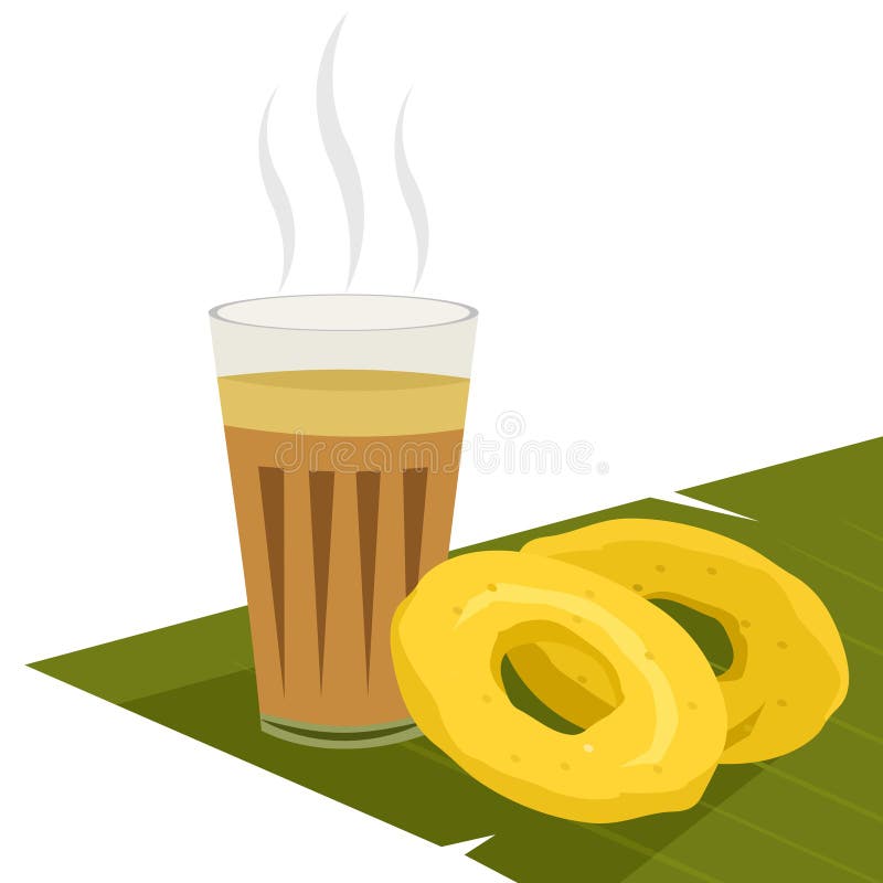 South Indian Style Tea with Vada on Banana Leaf Stock Vector ...