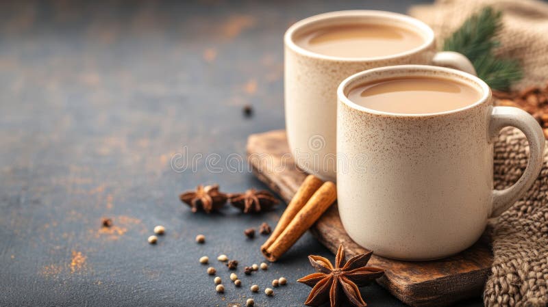 Indian Tea Setting, Two Cups of Fresh Masala Chai on a Rustic Table ...