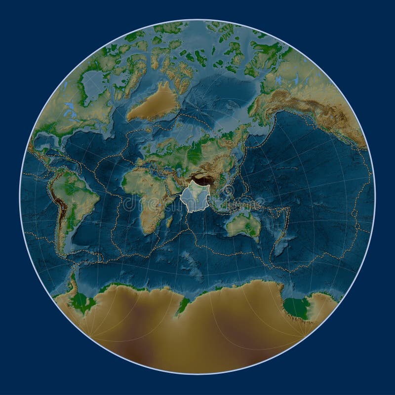 Indian Tectonic Plate. Physical. Lagrange Oblique. Boundaries Stock ...