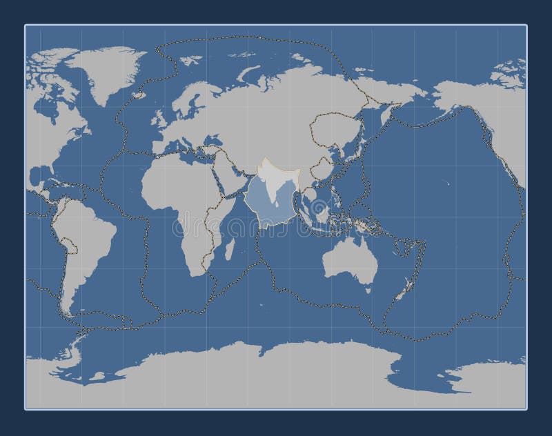 Indian Tectonic Plate. Contour. Gall Stereographic. Boundaries Stock ...