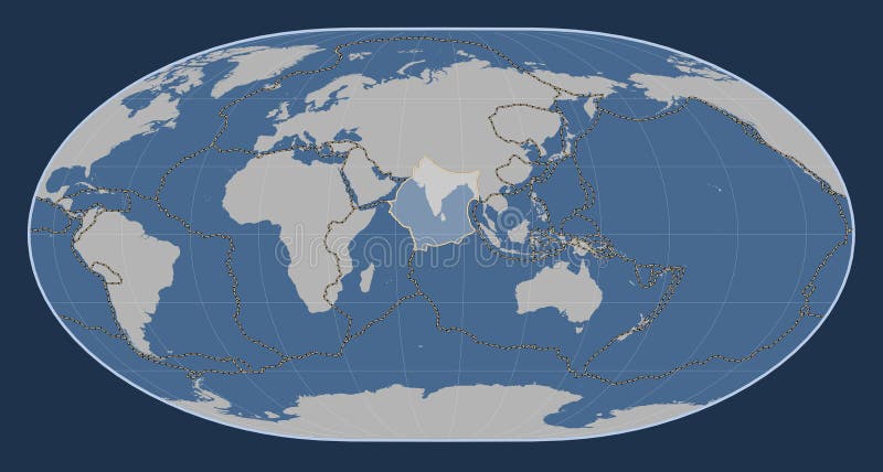 Indian Tectonic Plate. Contour. Loximuthal. Boundaries Stock ...
