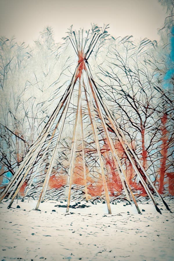 Teepee Structure for Shelter Made of Tree Branches on a Sandy Beach in ...