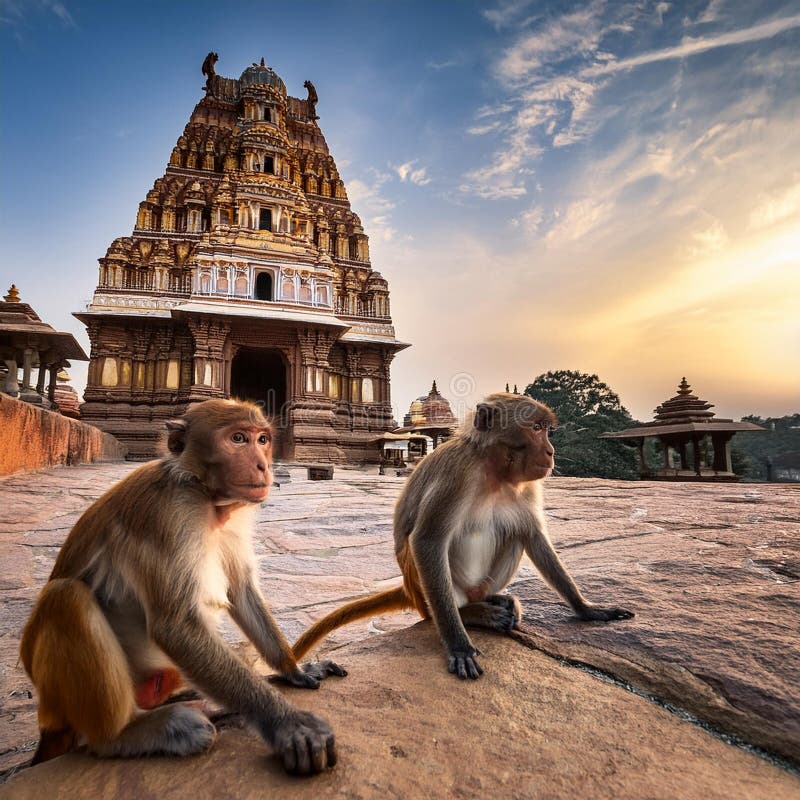 Indian Temple with Monkey, AI Generated Stock Illustration ...