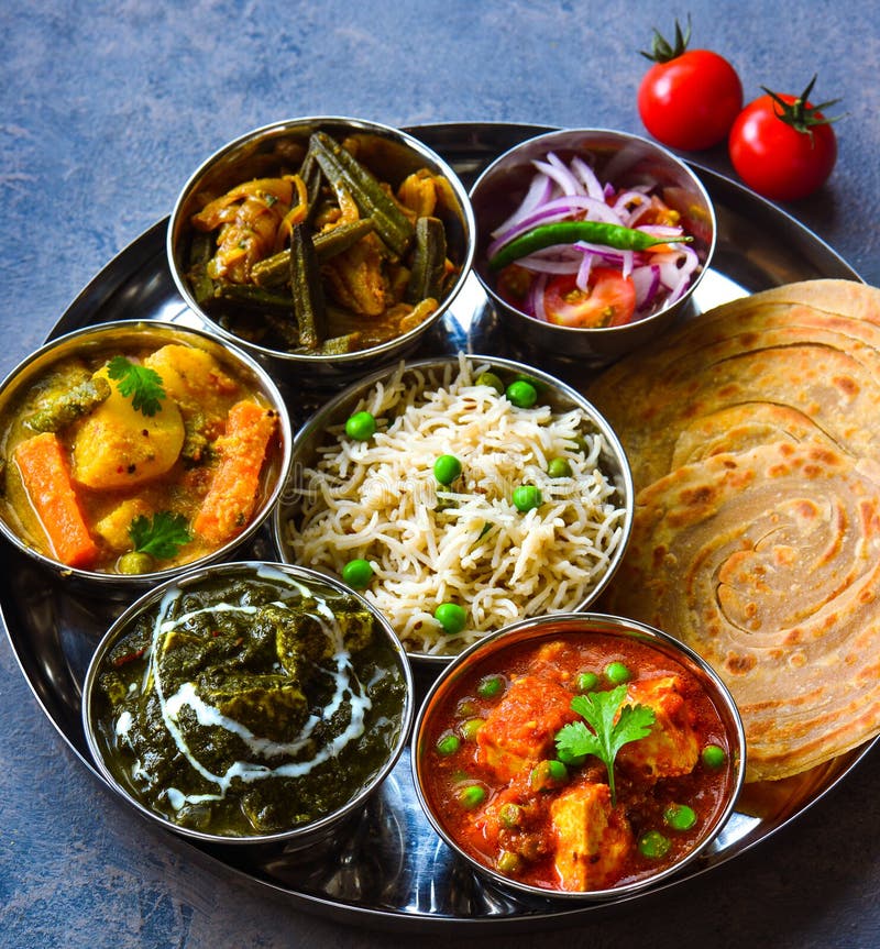 Indian thaali stock photo. Image of roti, peas, paneer - 114181004
