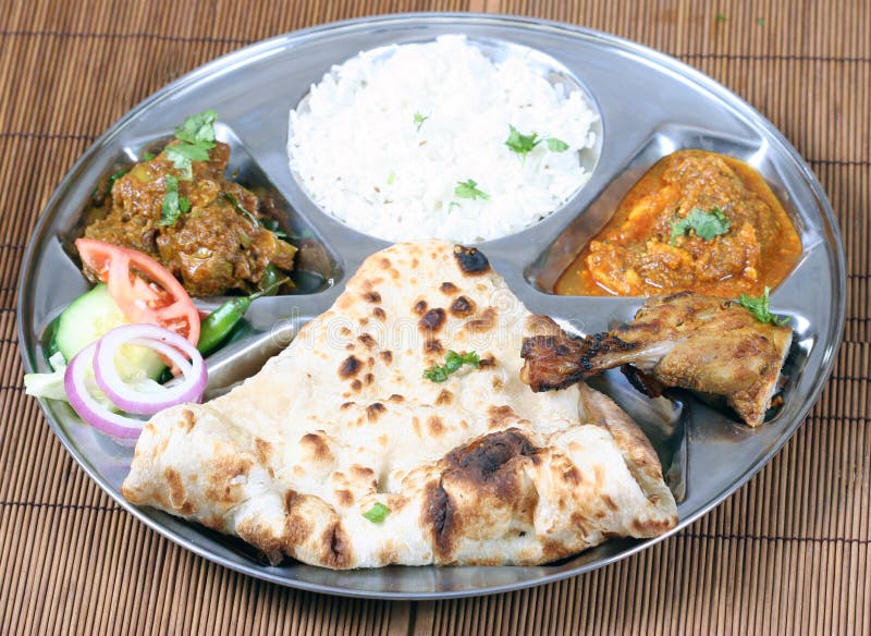 Indian Thali Combo with Naan Stock Photo - Image of meat, food: 17512700