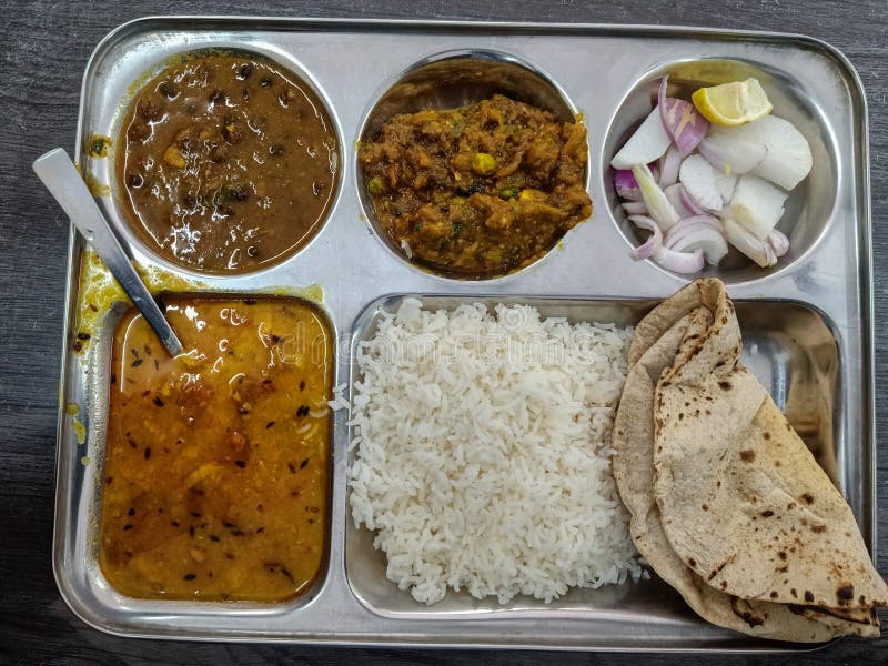 Indian Thali Dal Roti Chawal Sabji Stock Photo - Image of lunch, meal ...