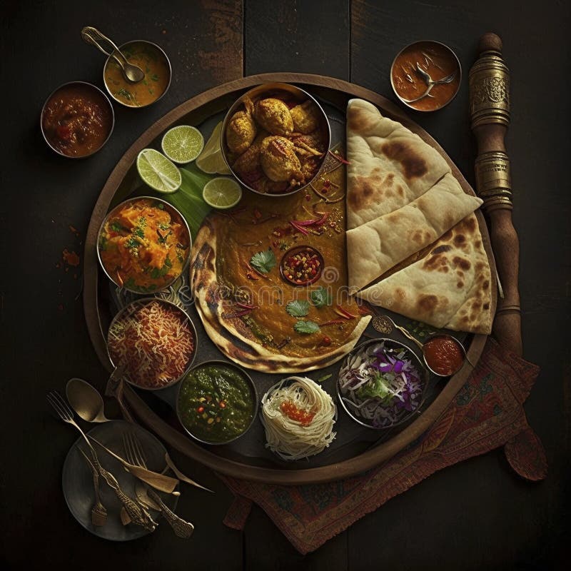 Indian Thali Platter, with a Selection of Curries Stock Illustration ...