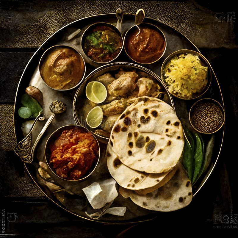 Indian Thali Platter, with a Selection of Curries Stock Illustration ...