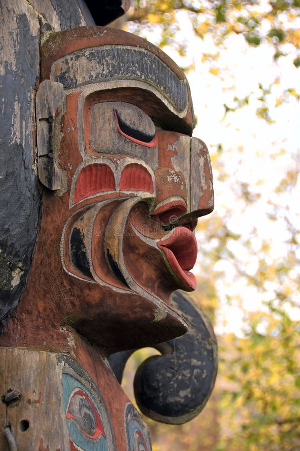 Indian totem pole face stock photo. Image of spirit, pole - 16643434