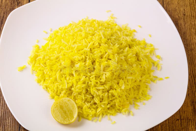 Yellow rice with lime stock photo. Image of food, india - 111514778