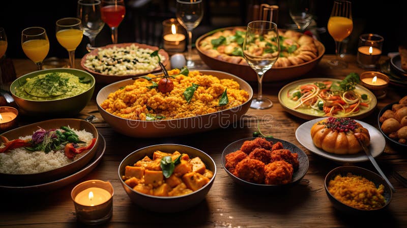 Indian Traditional Dinning Table with Assorted Appetizers. Selective ...