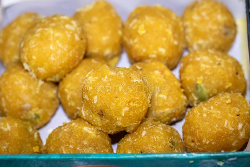 Indian Traditional Dish Sweet Laddoo with Narrow Focus from Flat Angle ...