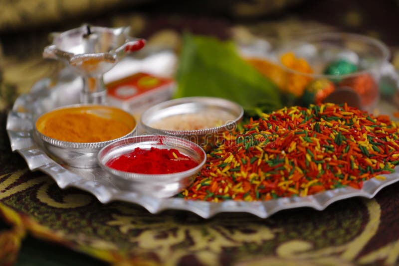 Indian Traditional Wedding Ceremony : Decorative Puja Thali Stock Image ...