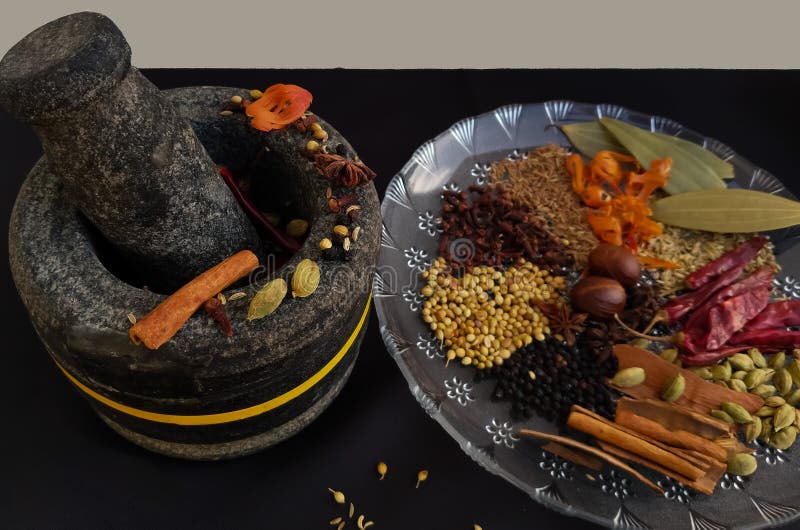 Indian Traditional Whole Spices with Mortar and Pestle. Stock Photo ...