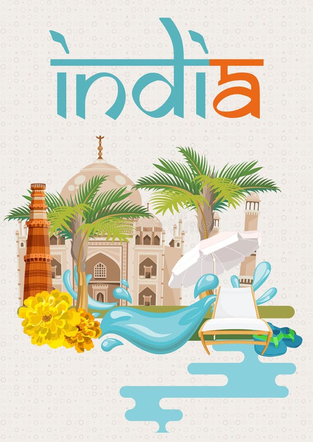 Indian Travel Colorful Template with Mirror Effect. India. Vector ...