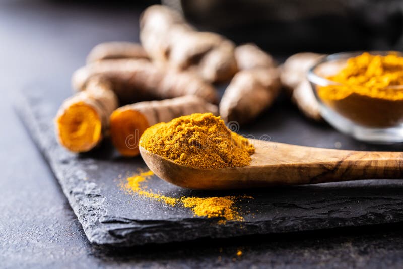 Indian Turmeric Powder and Root. Turmeric Spice Stock Photo - Image of ...