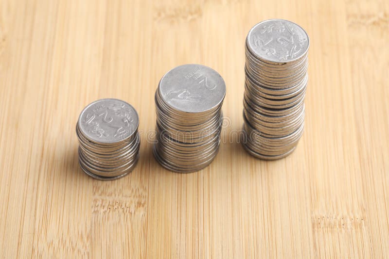 Indian Two Rupee Coins Arrange in Graph on Wooden Board Stock Photo ...