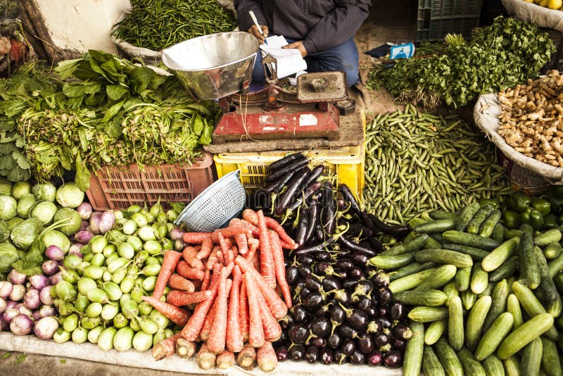 Indian Vegetable and Herb Trader at Grocery Market Stock Image - Image ...