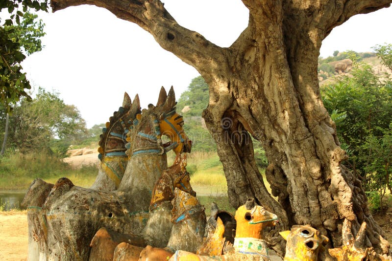 Indian Village God of Horse Statues at a Village Temple Complex. Stock ...