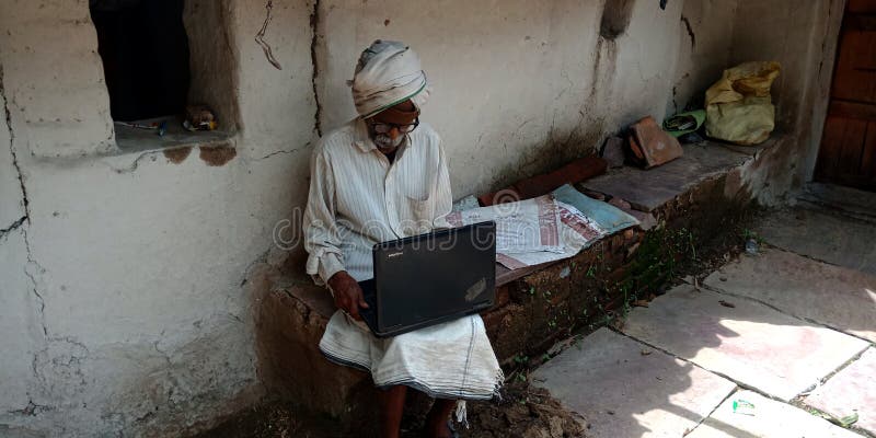 An Indian Village Old Man Working at Computer System Editorial Photo ...