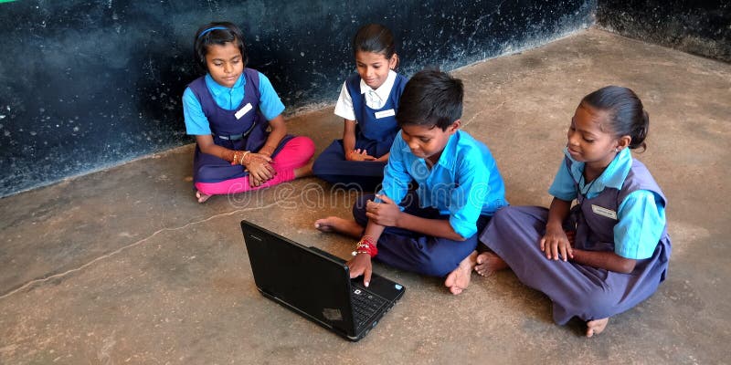 An Indian Village School Students Operating Laptop in the Classroom ...