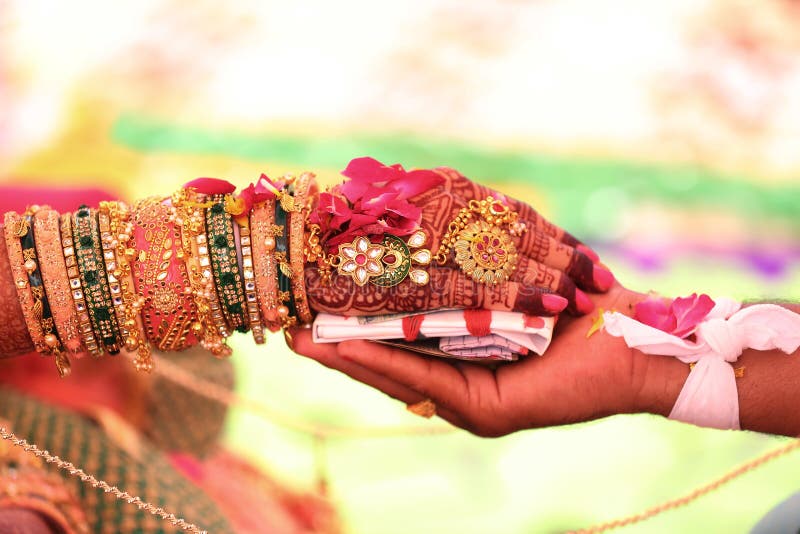Indian Wedding Bride and Groom Hast Melap Stock Image - Image of groom ...