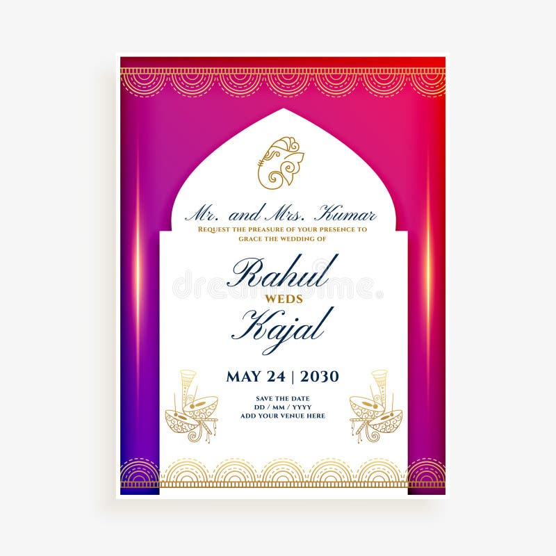 Indian Wedding Invitation Card for the Shaadi Celebration Stock Vector ...