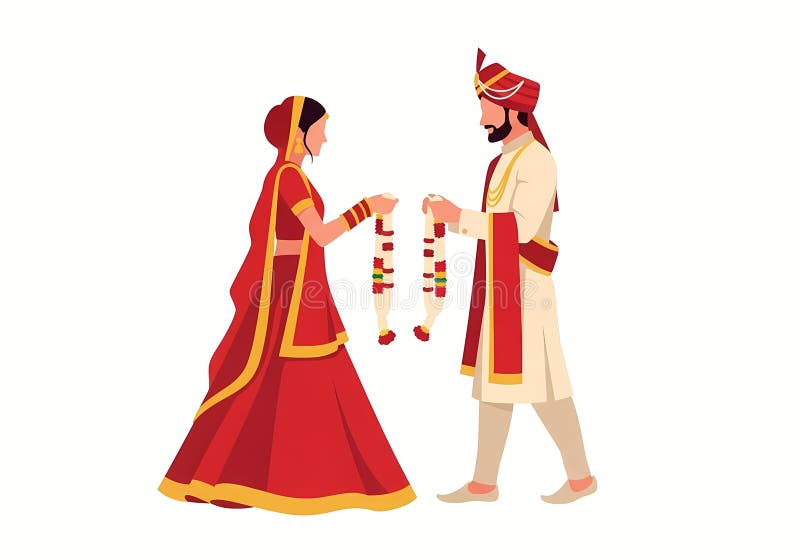 Indian Wedding Couple Exchanging Garlands Vector Stock Vector ...
