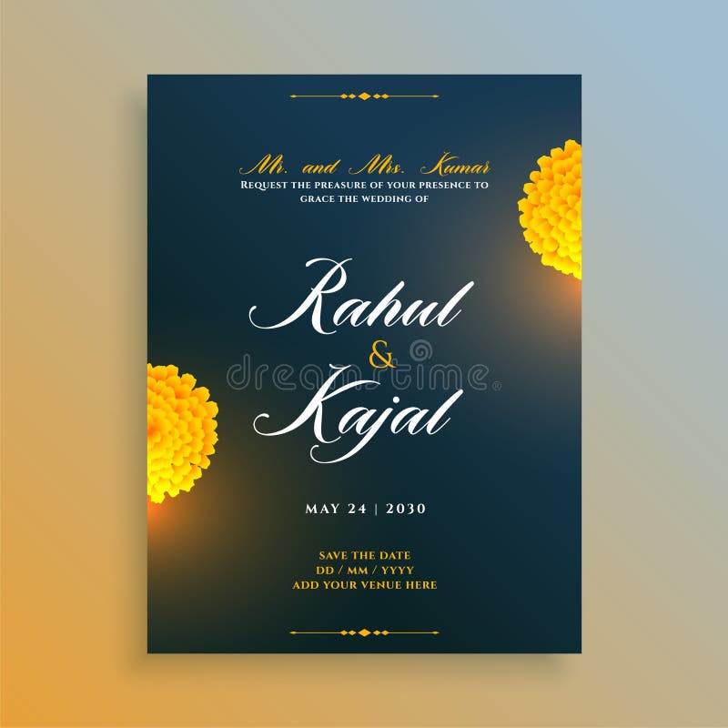 Indian Wedding Invitation Card Template Design in Dark Theme Stock ...
