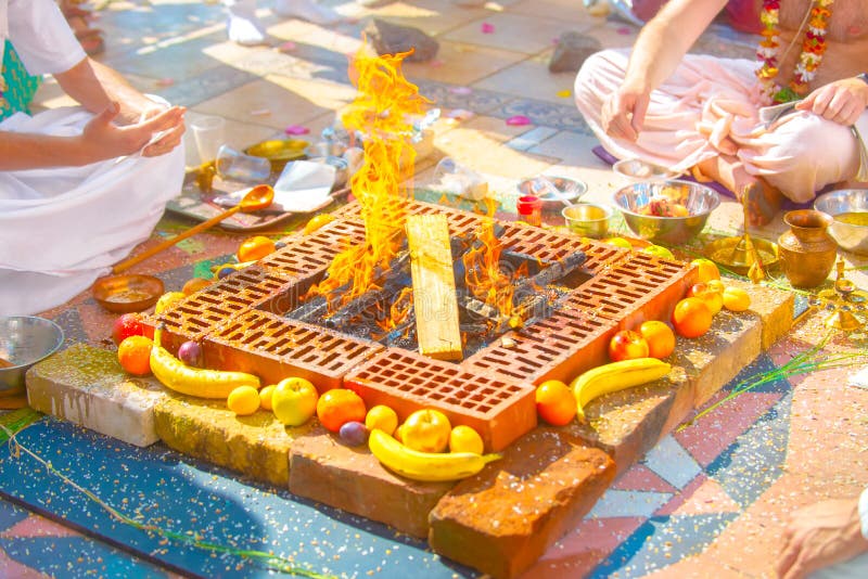 Indian Wedding Ritual, Beautiful Bonfire Decorated with Fruit Stock ...