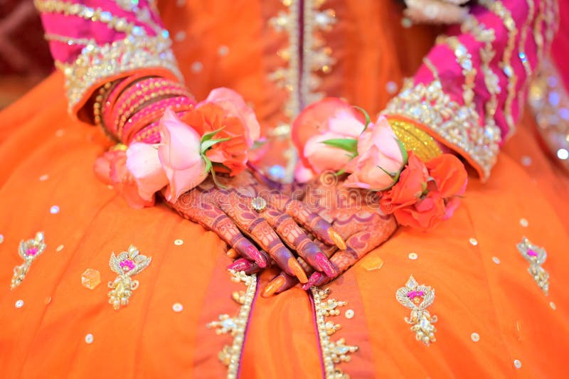 Indian Wedding Tradition, Closeup of Hands with Bridal Accessories ...
