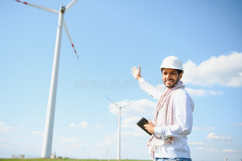 Indian Windmill Engineer Inspection and Progress Check Wind Turbine ...