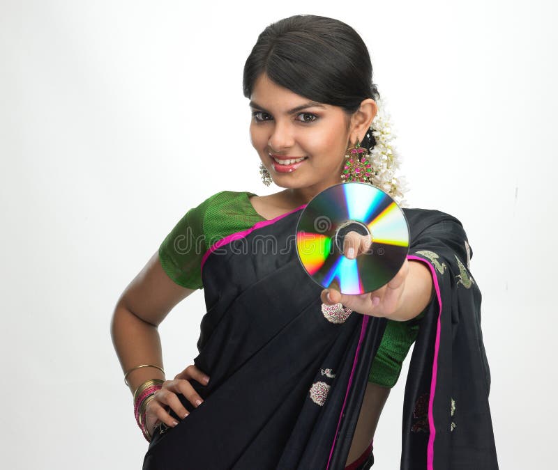 Indian woman holding CD stock image. Image of girl, expression - 7905699