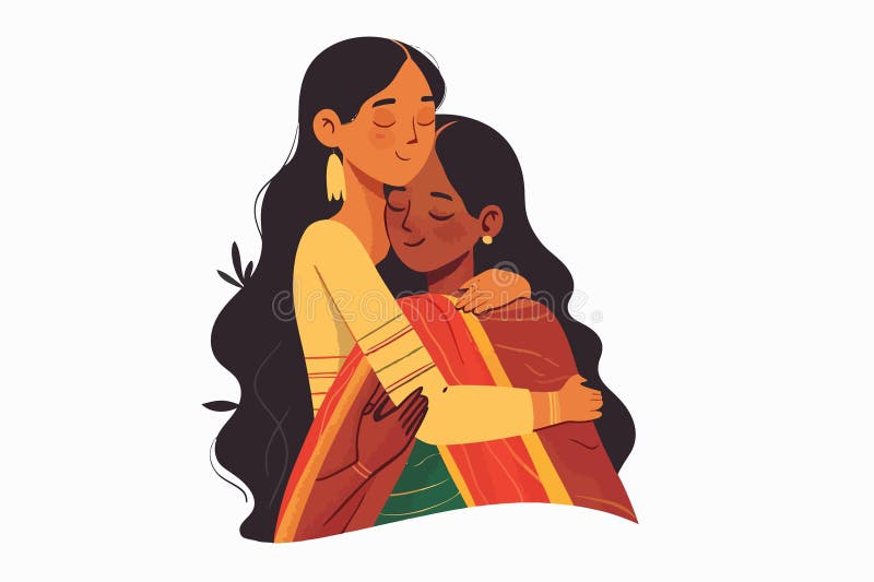 Indian Woman Hugging with Woman Stock Image Isolated Vector Style Stock ...