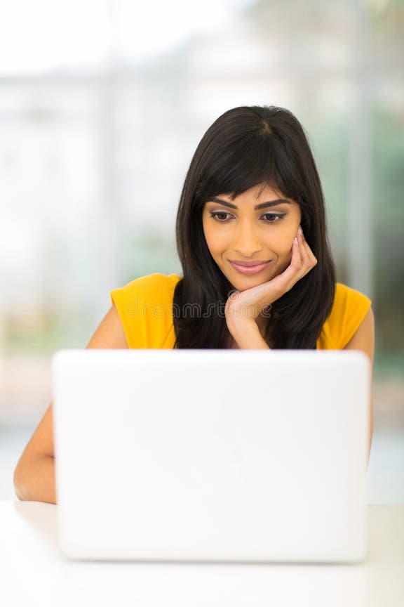 Indian Woman Looking Computer Stock Photo - Image of attractive, casual ...
