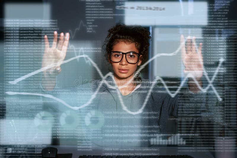 Indian Woman is Looking Throw the Graphics in Digital Screens Stock ...