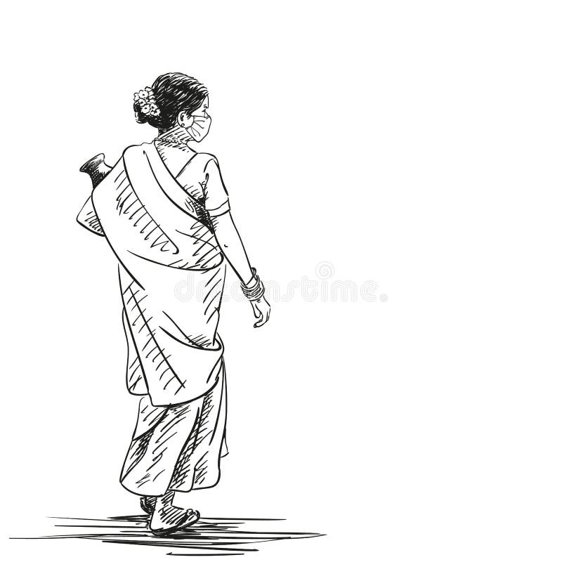 Back View Indian Woman Stock Illustrations 149 Back View Indian Woman