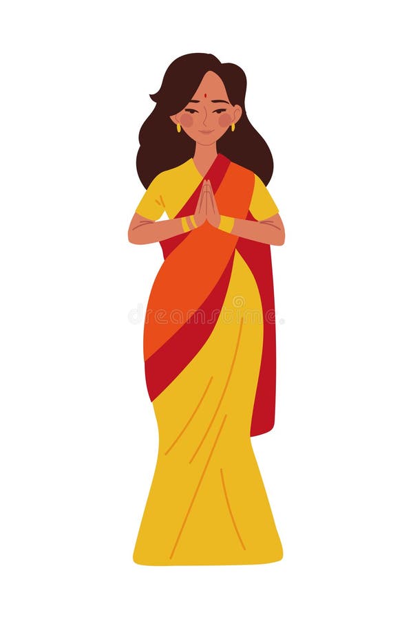 Indian woman namaste hands stock illustration. Illustration of gesture ...