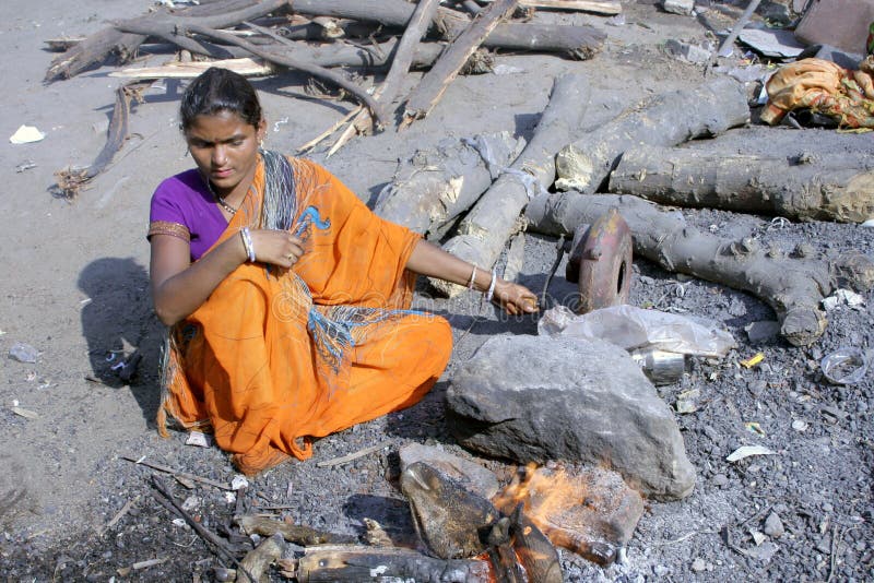 Indian Woman Prepaing Sheeps Head for Cooking on B Editorial Photo ...