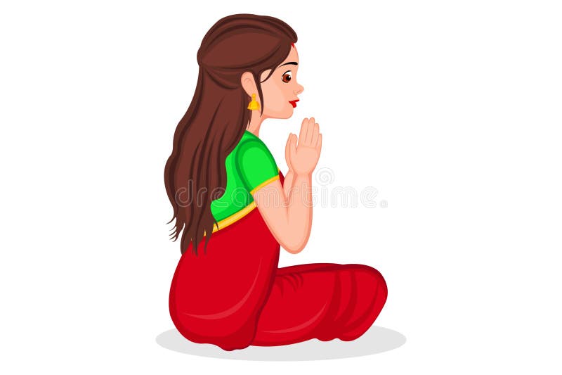 Indian Woman Puja Vector Illustration Stock Illustration - Illustration ...