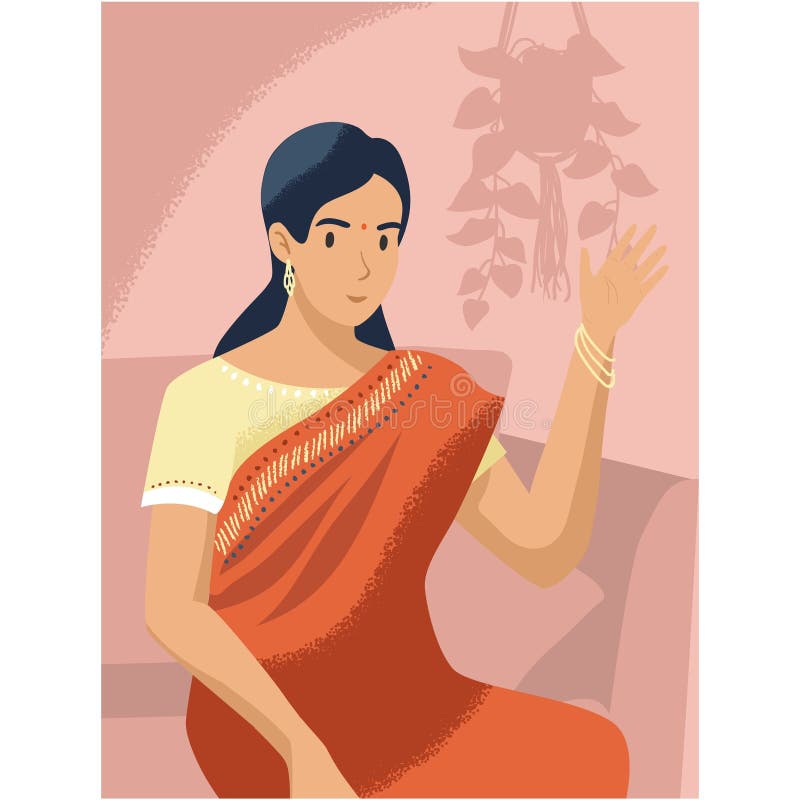 Indian Woman at Table Gesturing Hello Vector Stock Illustration ...
