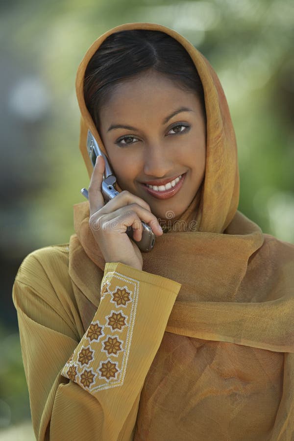 Beautiful Indian Woman Answering Phone Call Stock Image - Image of ...