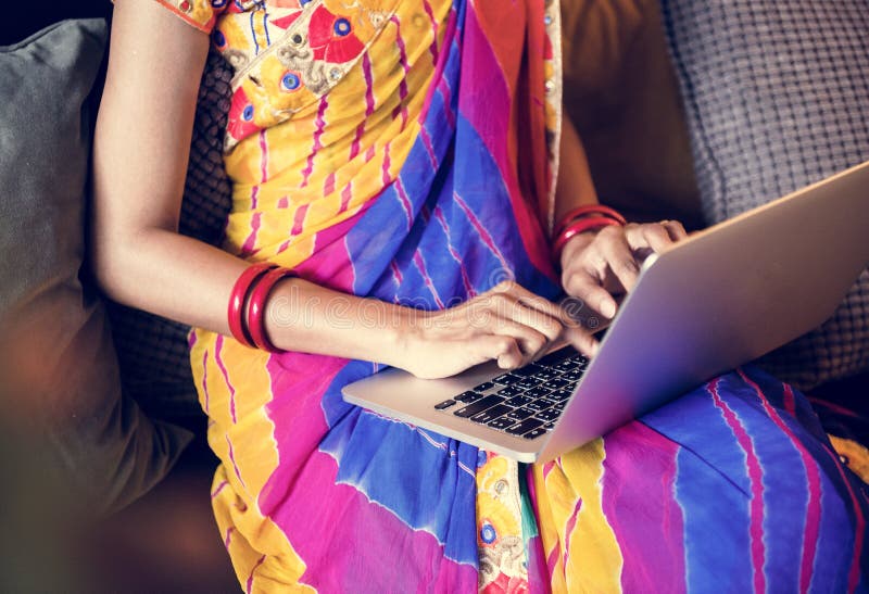 Indian Woman is Using Computer Laptop Stock Image - Image of india ...