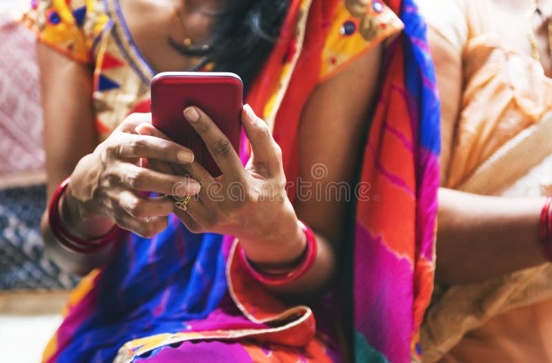 Indian Woman Using Mobile Phone Stock Photo - Image of online, asian ...