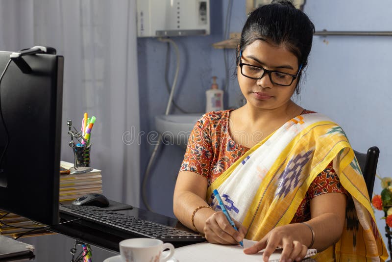 Indian working woman stock photo. Image of desktop, keyboard - 239564176